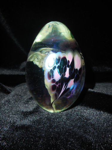 Signed MSH Ash Vines 88 Egg Shaped Hand Blown Art Glass Iridescent ...