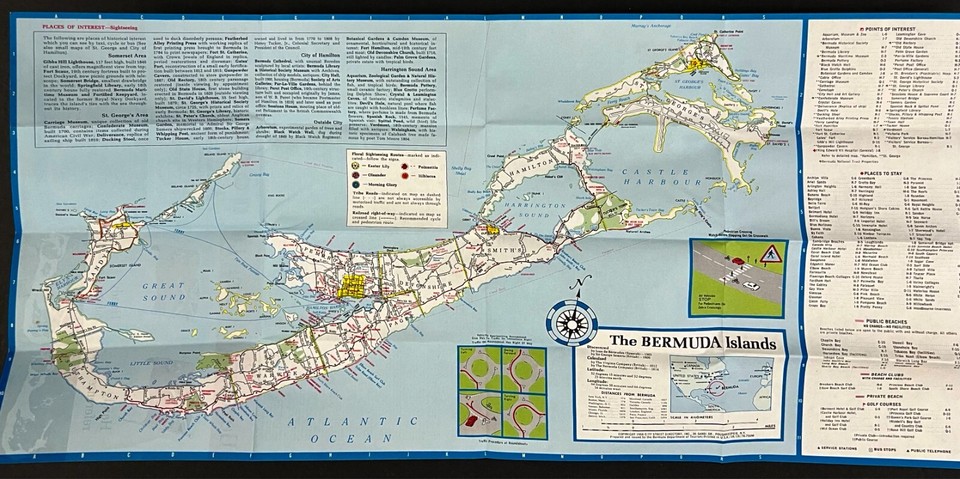 1966 Bermuda Islands Handy Reference Map Vintage Tourist Guide Travel ...