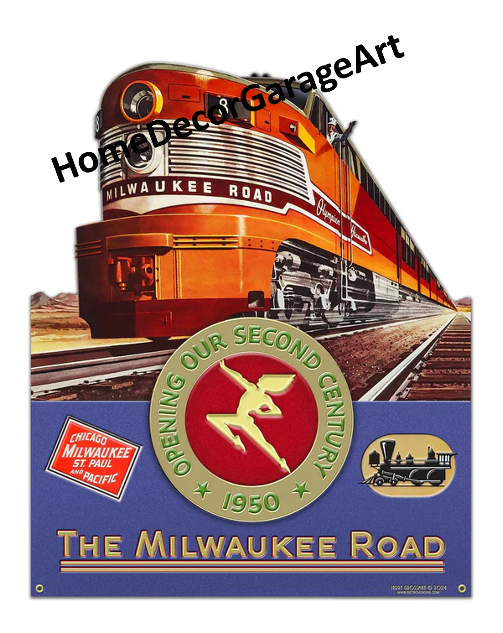 Milwaukee Railroad 1950 Cutout Shape Metal Sign Vintage Style Garage ...