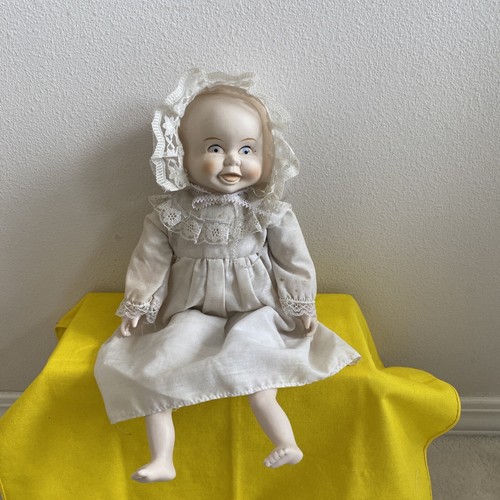 VINTAGE BISQUE PORCELAIN 3 FACE BABY DOLL WHITE DRESS 15" | eBay