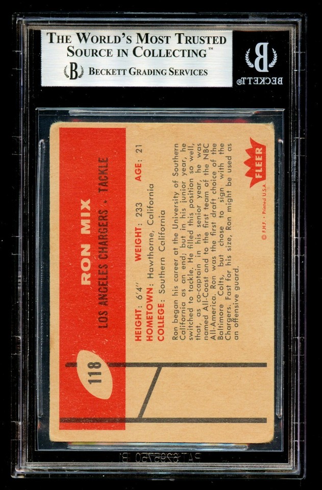Ron Mix #118 signed autograph auto 1960 Fleer ROOKIE Football Card BAS ...