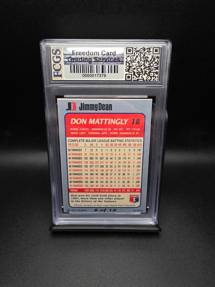 Don Mattingly #8 (1992) Jimmy Dean - Graded 9 [FCGS] MINT | eBay