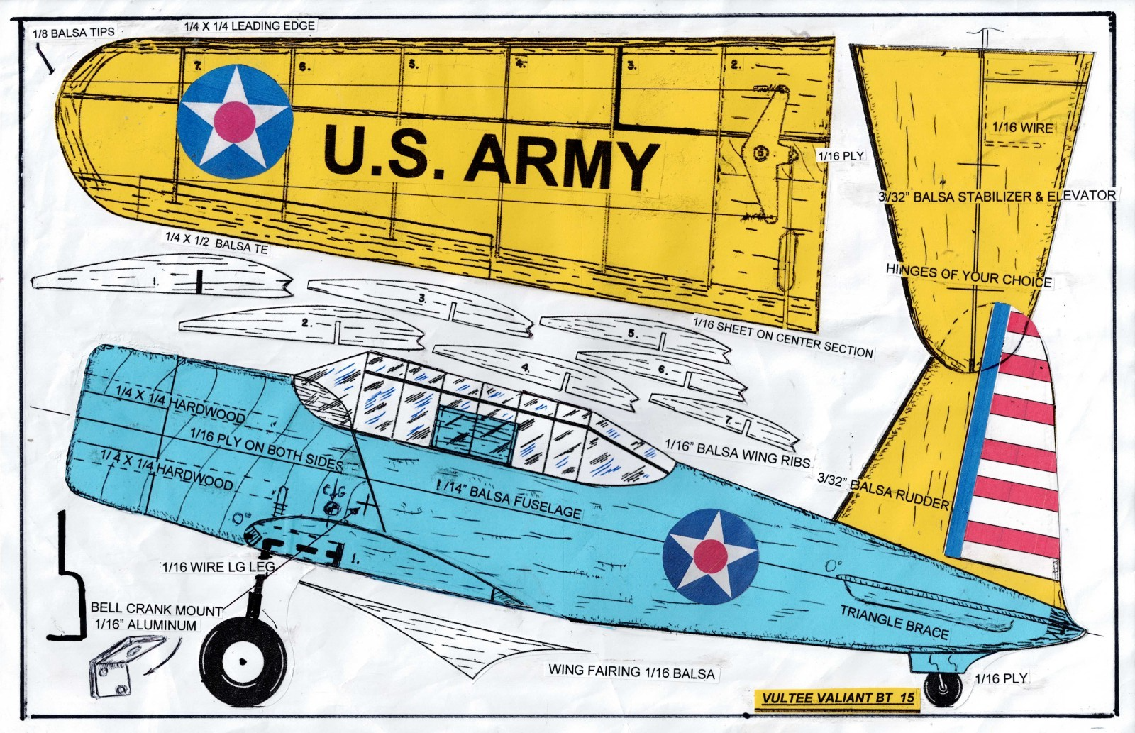 1/2 A Vultee Valiant BT-15 U-Control Model airplane plans only | eBay