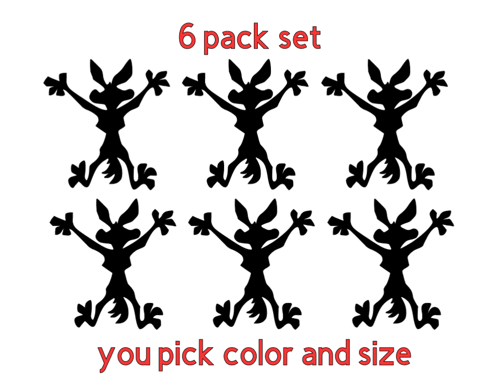 Wile E Coyote Hitting Wall Splat Wiley, Vinyl Decal, set of 6x, FREE ...