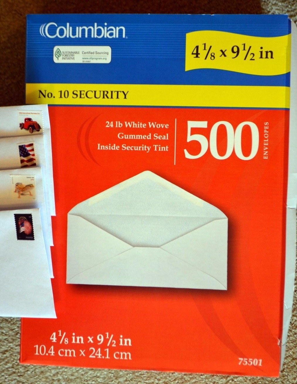 50 Forever Stamped Envelopes - #10 White Woved Security 4 1/8" X 9 1/2 ...