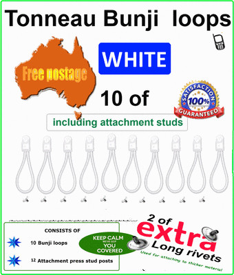 10 WHITE Bunji 110mm loop with 12 rivets for Repair PLUS (2 extra ...