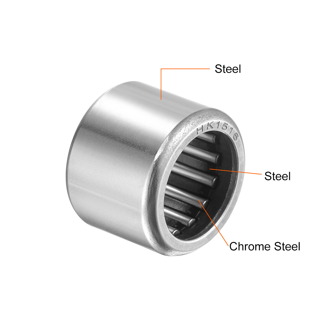HK1516 Needle Roller Bearings 15mm x 21mm x 16mm Chrome Steel Open End ...