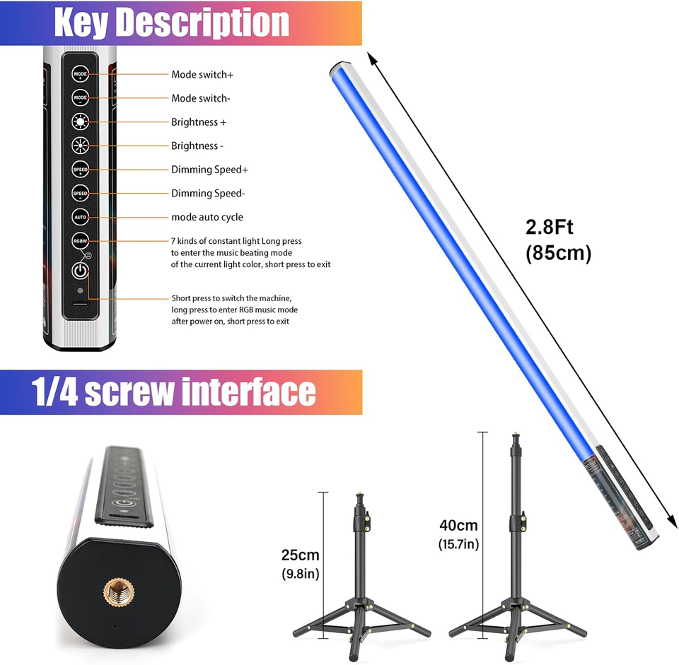 4Pack RGB LED Tube Lights with Stands & Remote for DJ, Dance ...