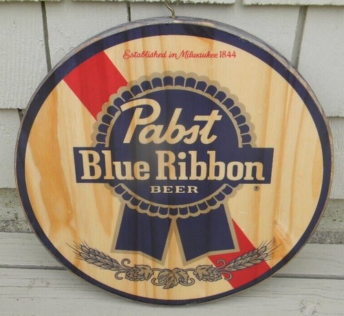 SWEET PABST BLUE RIBBON BEER BAR DOUBLE SIDED HANGING WOOD SIGN ...
