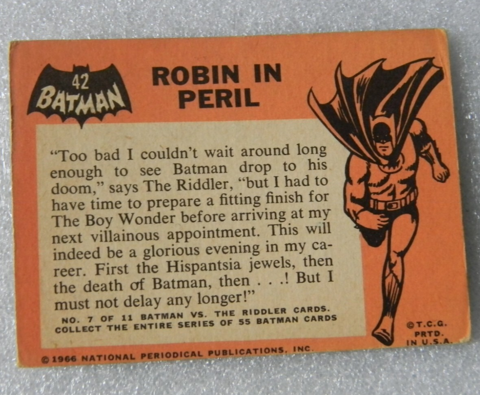 1966 NPP INC BATMAN CARD "BLACK BAT" #42 ROBIN IN PERIL VG SEP035 | eBay