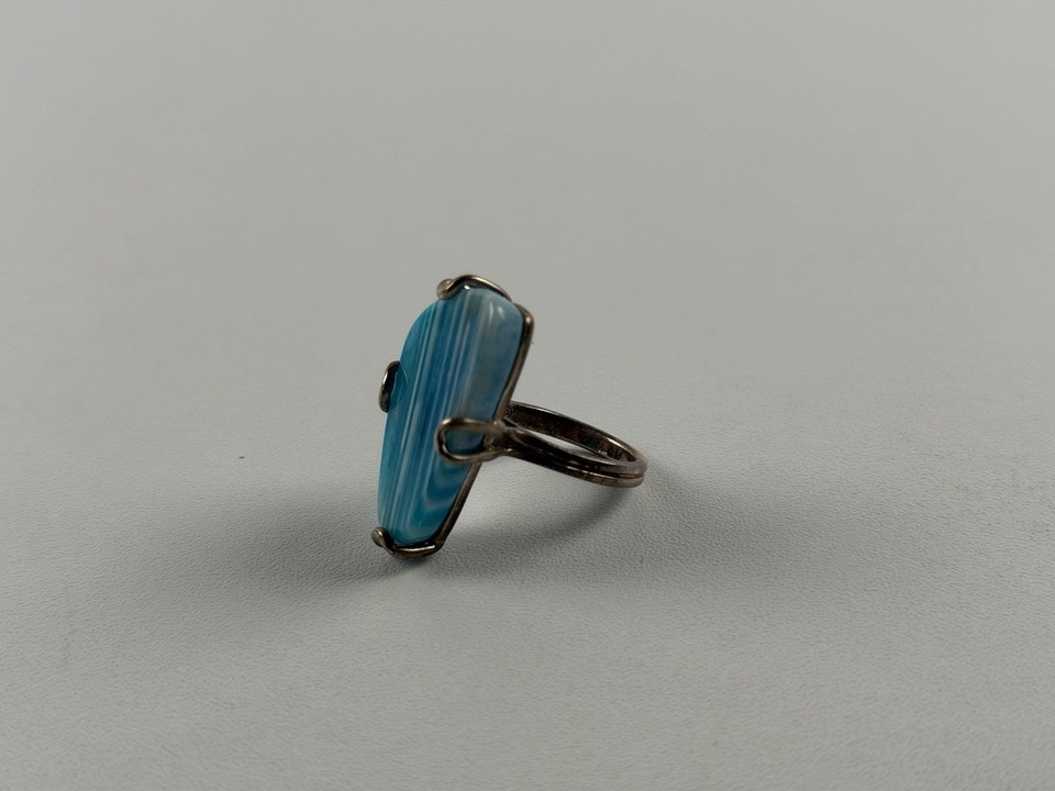 Barse 925 Sterling Silver Vintage Blue Agate Shiny Cocktail Ring Size 7 ...