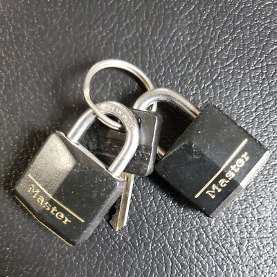 Lot-2 Master Lock padlocks-.75" shaft-brass/coated-hardened steel-with ...