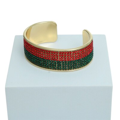 Gold Rim Red and Green Bangle Cuff Bracelet | eBay