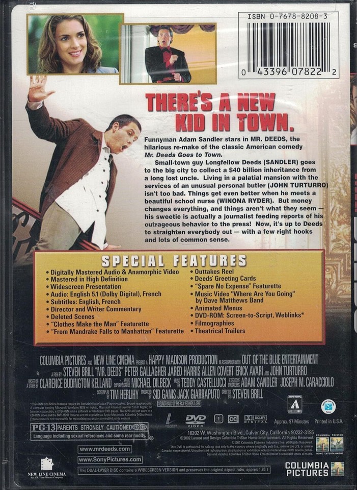 Mr Deeds with Adam Sandler (WS DVD)- You CHOOSE WITH OR WITHOUT A CASE ...