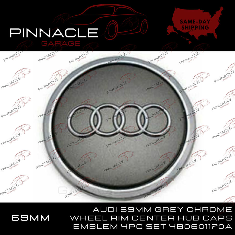 Audi 69mm Grey Chrome Wheel Rim Center Hub Caps Emblem 4PC Set ...