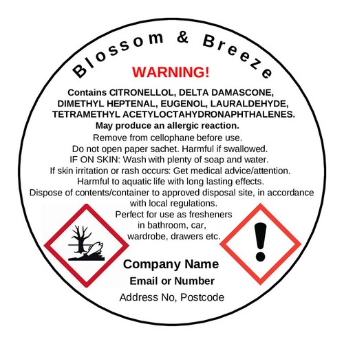 Personalised Scent Sachet safety CLP warning stickers labels | eBay