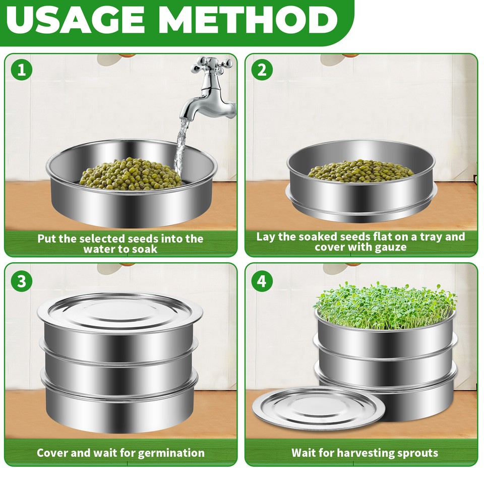 Sprouts Growing Kit Stackable Seed Sprouting Tray Stainless Steel ...
