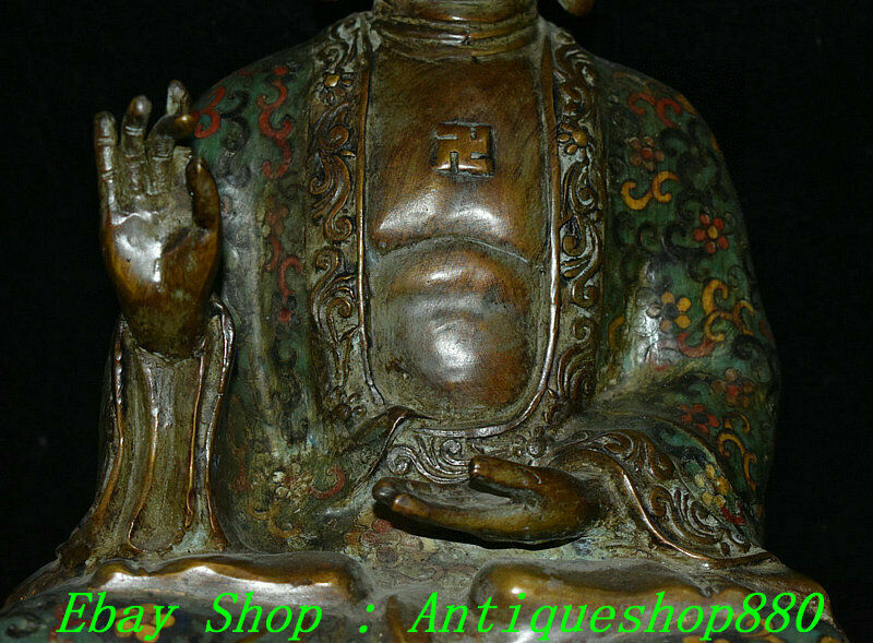 17" Old China Marked Purple Bronze Cloisonne Sakyamuni Tathagata Buddha ...