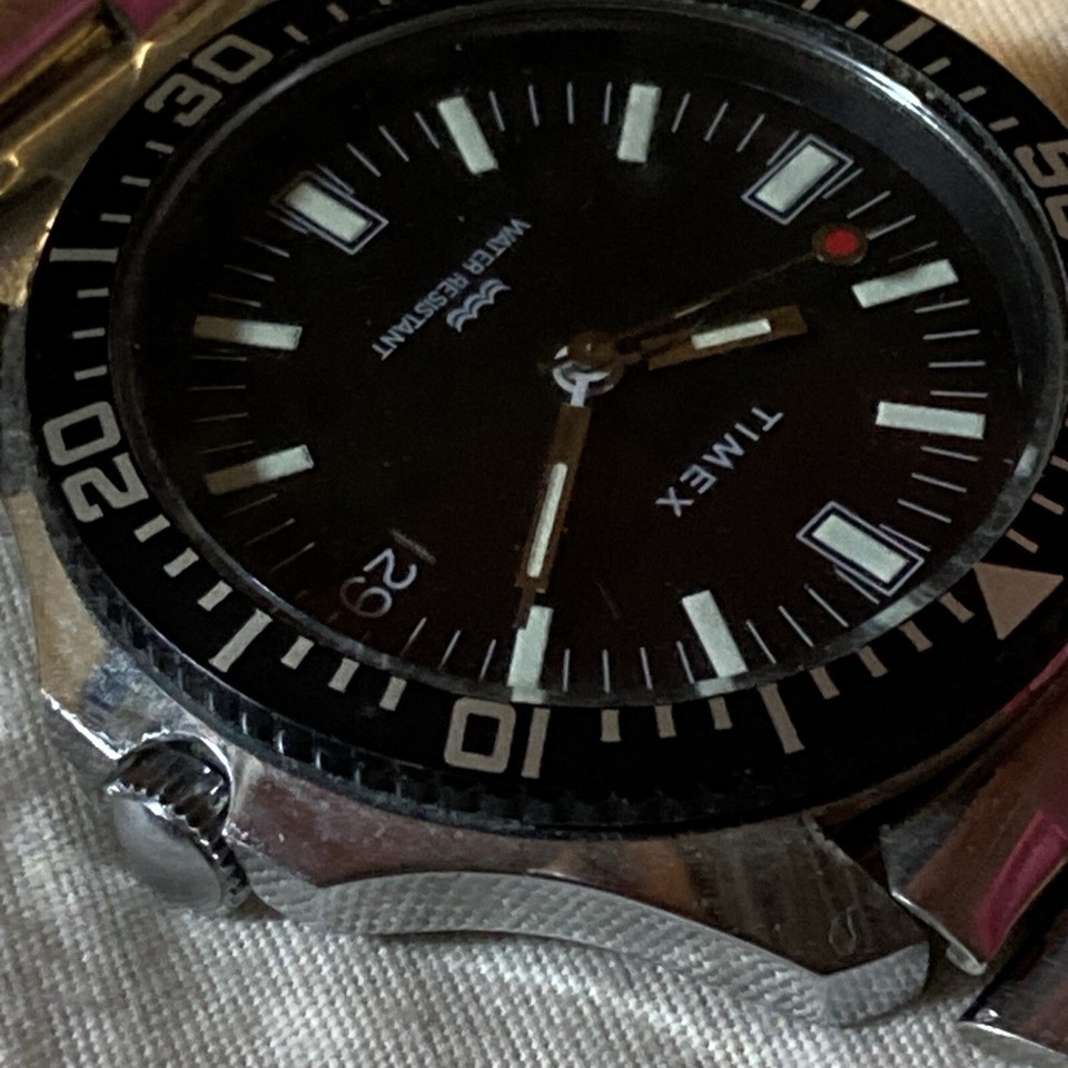 Vintage Timex Red Dot Diver Mechanical Watch Stainless Steel Lollipop ...