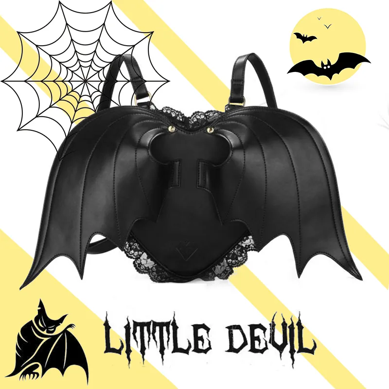 Black Backpack with Bat Wings Design, Small Devil Bookbag for Travel ...