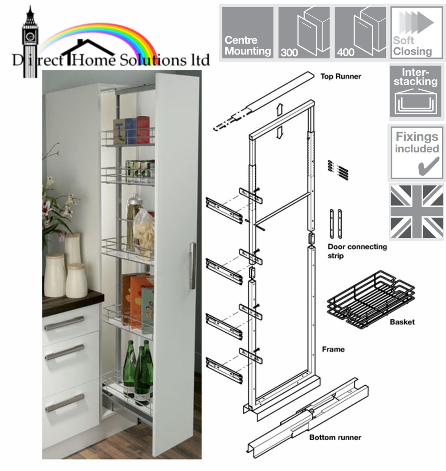 HAFELE PULL OUT LARDER SOFT CLOSE 1700-2200MM WIDTH 300MM 400MM - 24Hr ...