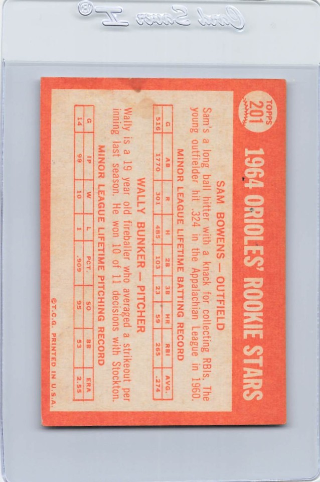1964 Topps #201 Sam Bowens Wally Bunker Orioles VG *DA-C4163 | eBay