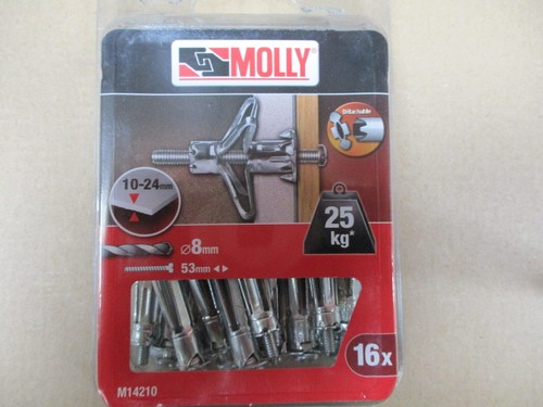 16 Molly M4 Metal 53mm Cavity Wall Fixing Plasterboard Hollow Anchor ...