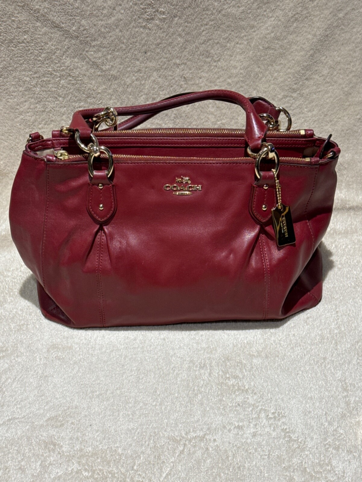 Authentic COACH Colette Leather Carryall Red Wine F36… - Gem
