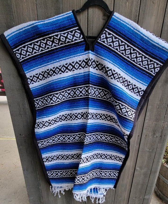 blue with black mexican falsa poncho gavan POLYESTER | eBay