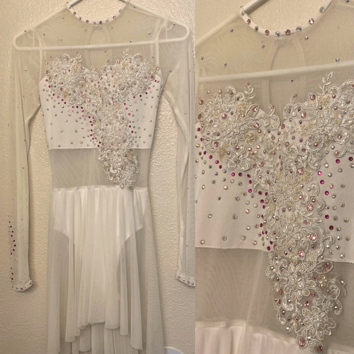White custom solo dance costume pink rhinestone Embellished lyrical LC ...