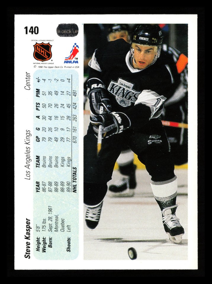 Steve Kasper 1990-91 Upper Deck Hockey NHL #140b Los Angeles Kings | eBay