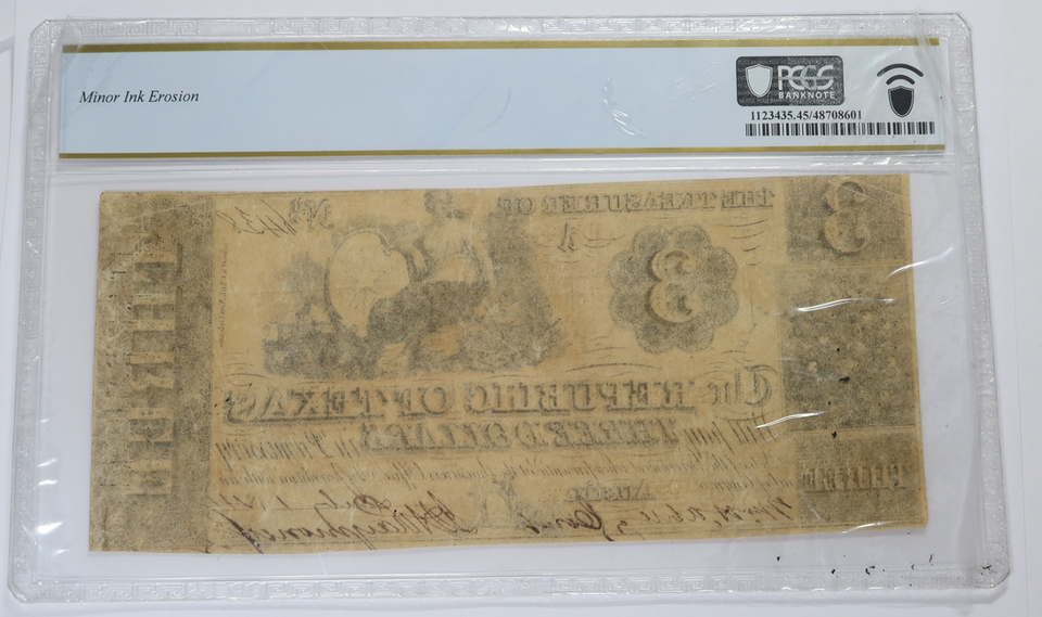 1838 - 41 PCGS XF45 $3 Republic of Texas Bank Note Cancelled #49296F | eBay