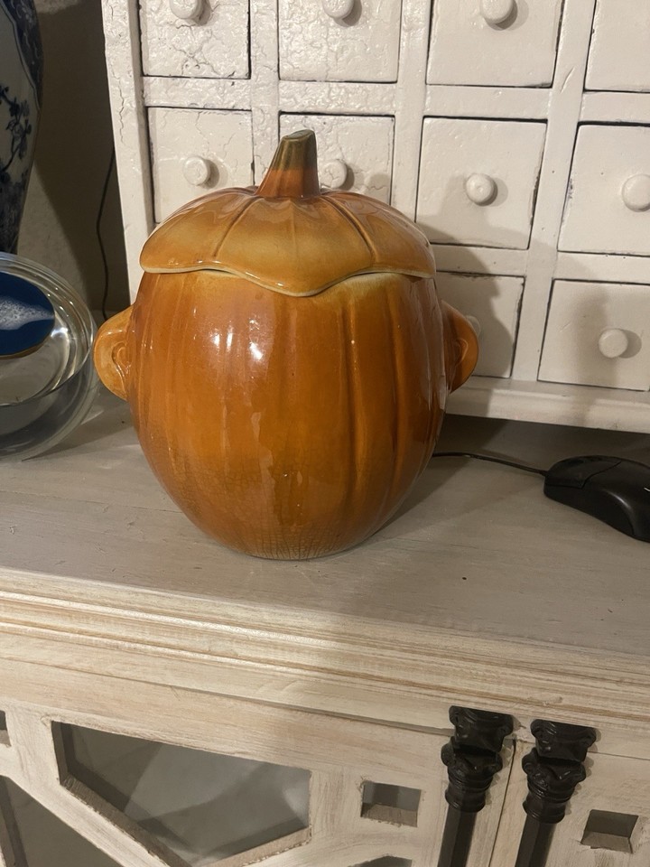 Rare McCoy Pottery Jack o' Lantern Cookie Jar Lid 1950's MCM Carved ...