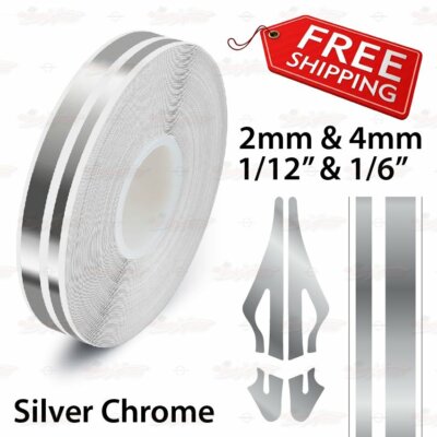 SILVER CHROME 12mm 1/2" PIN STRIPE PinStriping Two Line TAPE Decal ...
