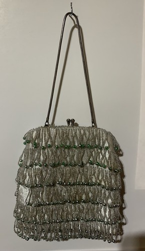 Vtg Walborg Mid Century Beaded Looped & Fabric Silver Clasp Purse Chain ...