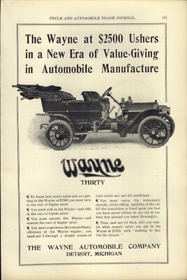1908 PAPER AD CAR AUTO Wayne Thirty Automobile Detroit MI | eBay