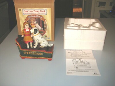1897 Recreation Antique Cast Iron Mechanical Speaking Dog Money Box ...