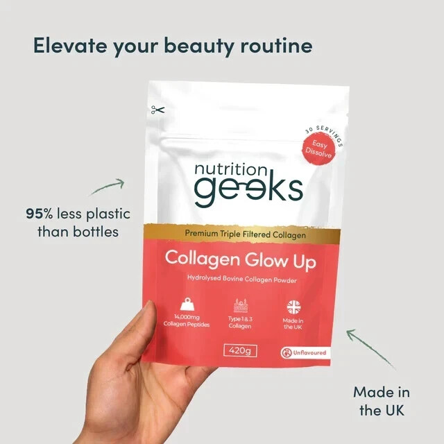 Nutrition geeks Collagen Glow Up Powder New & Improved 14,000mg 420g 30 ...