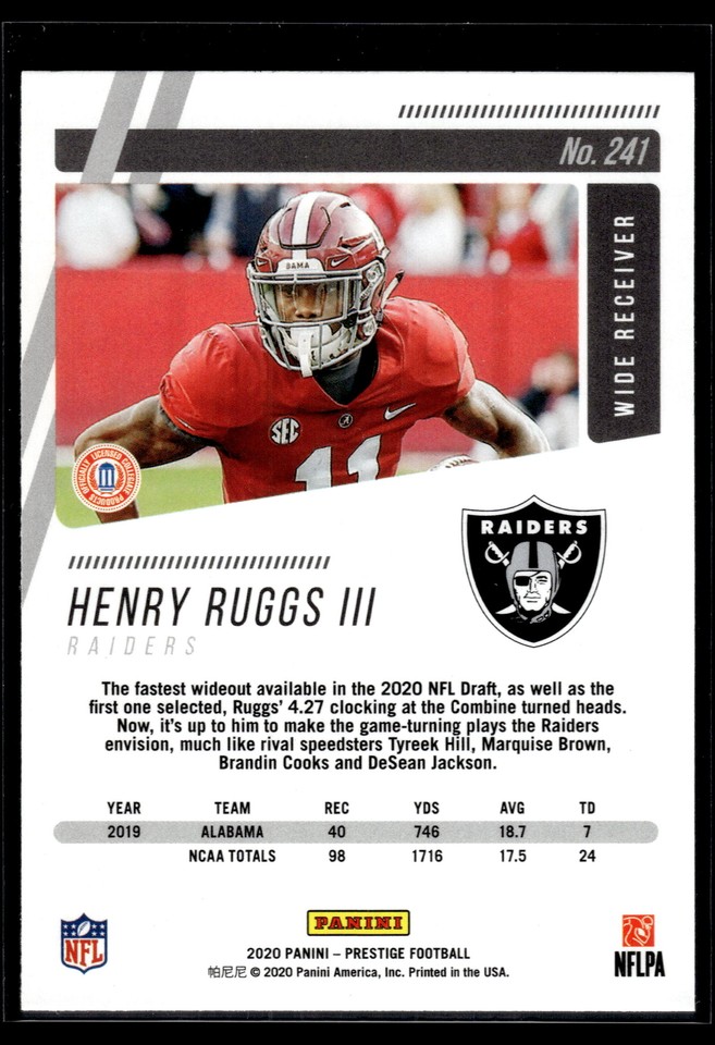 Henry Ruggs III 2020 Panini Prestige Rookie Card #241 | eBay