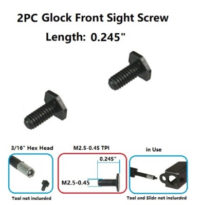 2PC Glock Front Sight Screw,Steel Full Size 0.245" Length,2.5-0.45 TPI ...