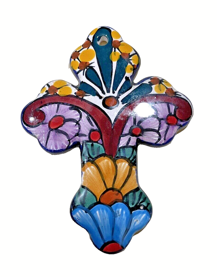Talavera Mexican Pottery Cross 6" Folk Art Colorful Wall Hanging ...
