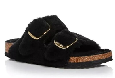 Birkenstock Arizona Big Buckle Genuine Shearling Slide Sandal BLACK ...