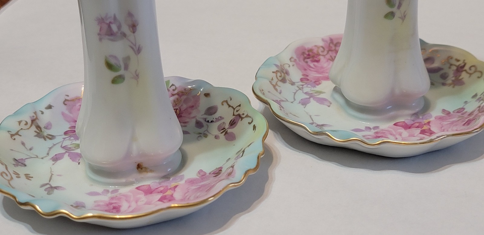 PAIR RS PRUSSIA Hatpin Holders Blue & Floral Design & Ring Holder gold ...