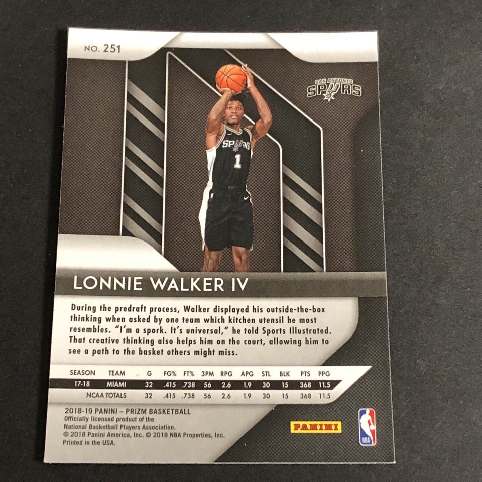 2018-2019 Panini Prizm Lonnie Walker IV Rookie San Antonio Spurs #251 ...