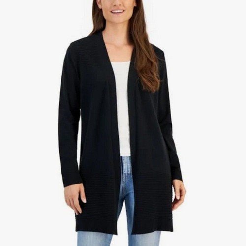 KAREN SCOTT Ribbed Long Line Open Cardigan Duster Ottoman Knit Sz S ...