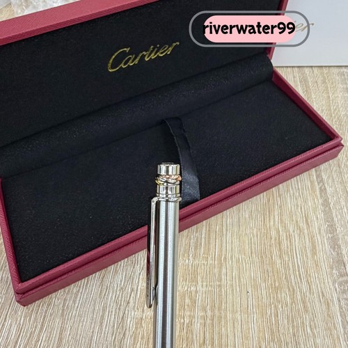 Cartier Slim Silver Thin Line Ballpoint Pen Gold Ring Top Luxury Gift ...