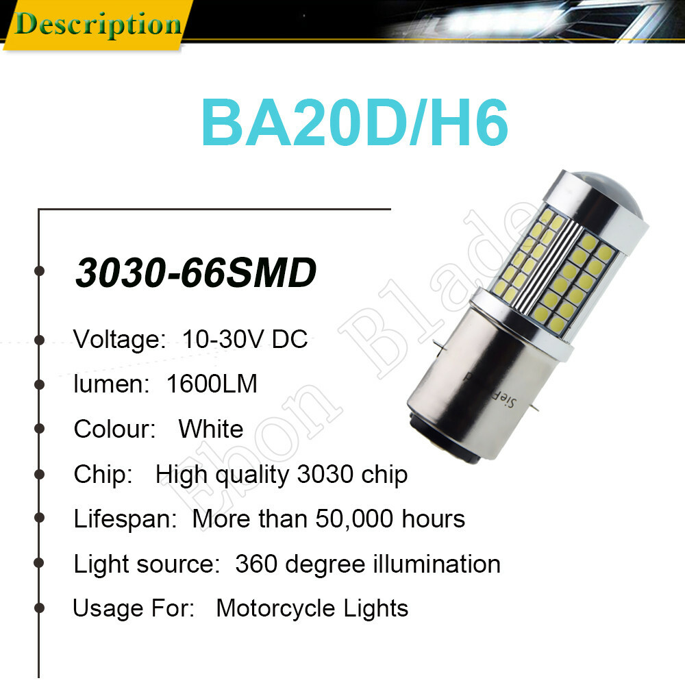 1Pcs BA20D H6 LED Motorbike Headlight Light Bulb Hi-Lo Beam White 12V ...