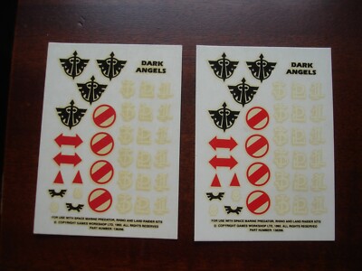 2 x Games Workshop 1993 Dark Angels Decal Transfer Sheets (136206 ...