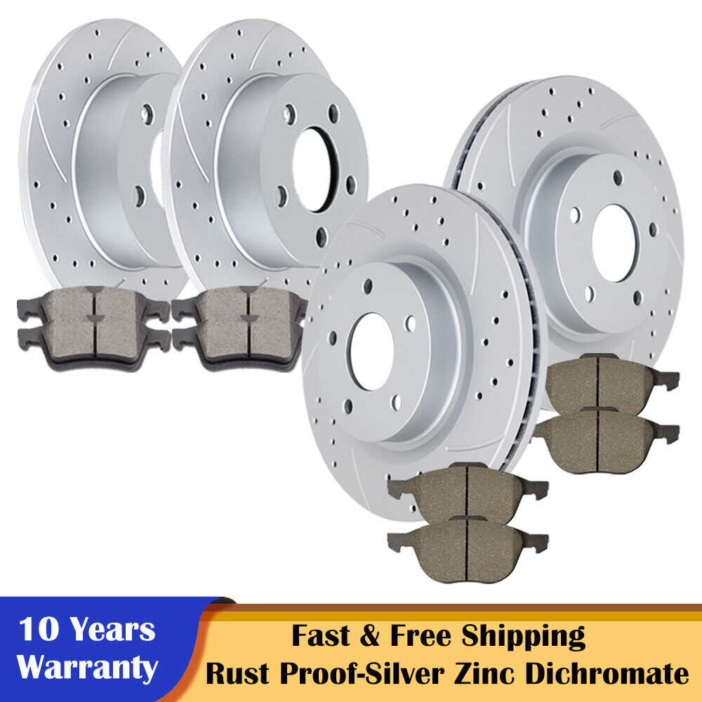 Front Rear Slotted Brake Rotors Disc and Pads for 2012-18 Ford Focus ...