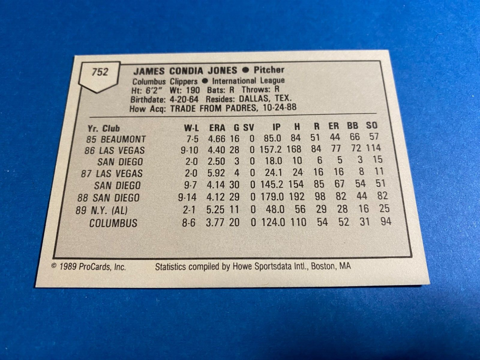 JIMMY JONES 1989 PROCARDS AUTO SIGNED COLUMBUS CLIPPERS YANKEES ASTROS ...